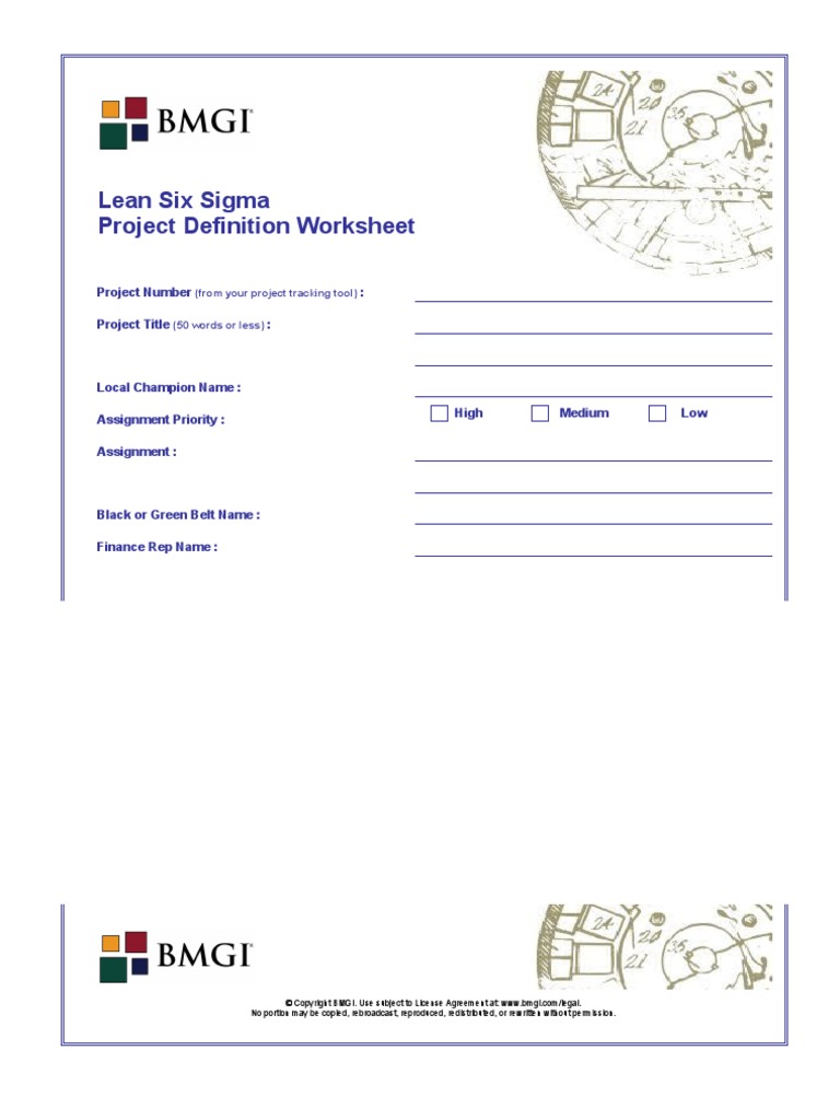 Lean Six Sigma Project Definition Worksheet: Project Number: Project ...