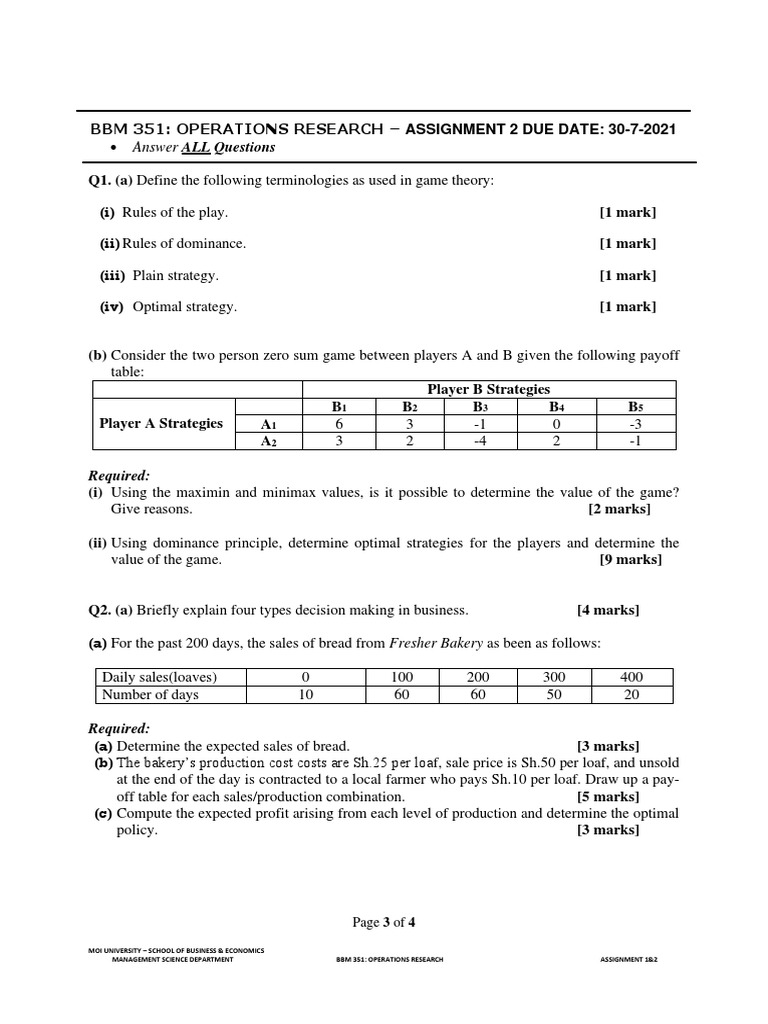 BBM 351 or Assignment 2 June 2021 | PDF | Business | Mathematical And ...