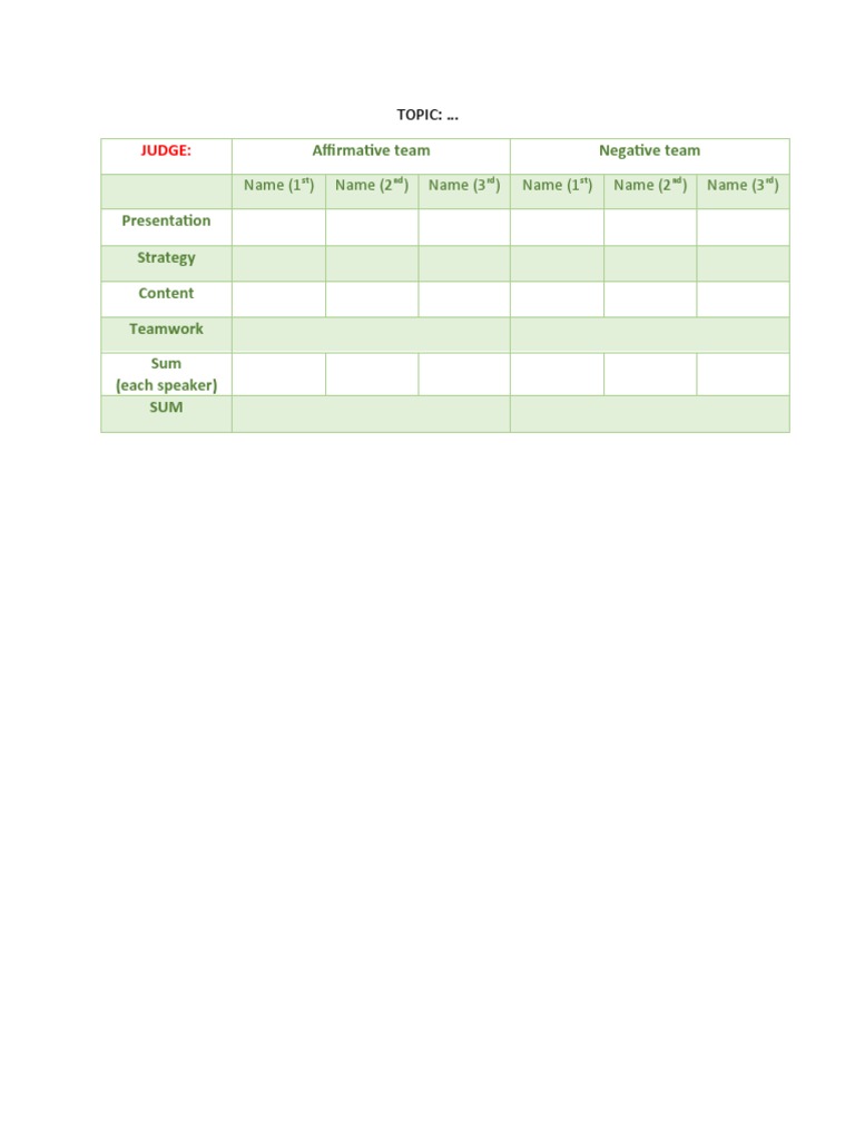 Debate Scoring Sheet | PDF