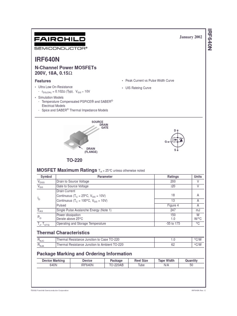Irf640N: N-Channel Power Mosfets 200V, 18A, 0.15 | PDF | Field Effect ...