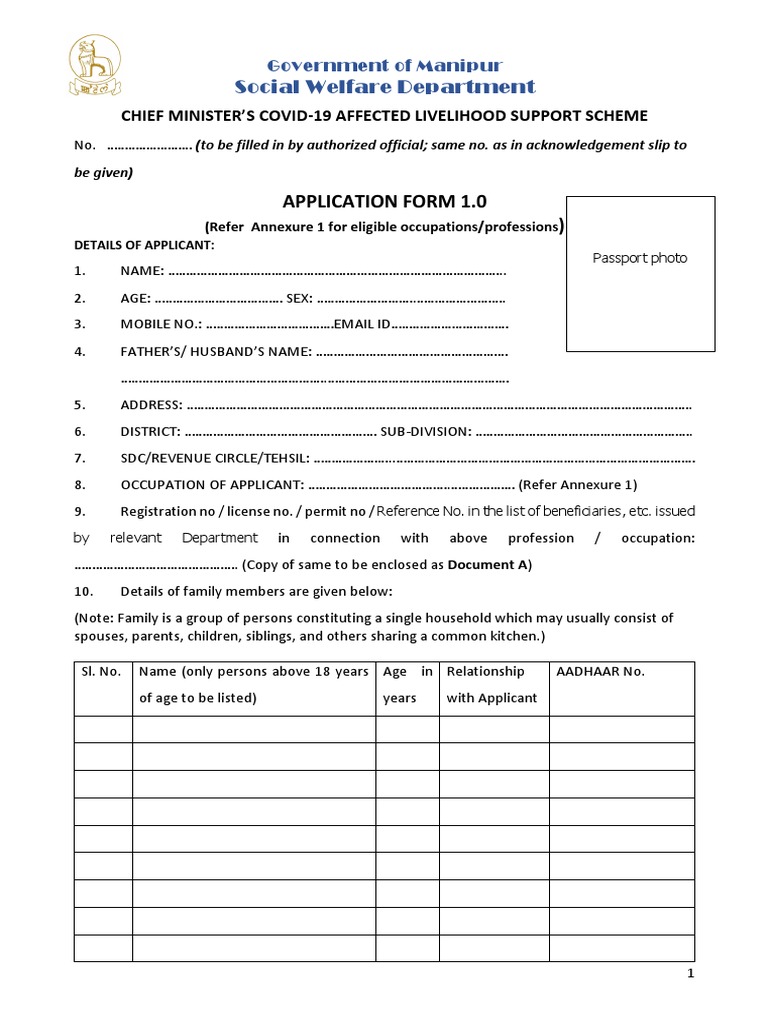 Manipur COVID-19 Livelihood Support Form | PDF | Government | Business