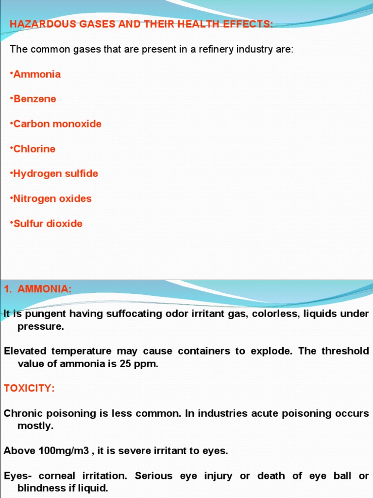 Toxic Gases & Their Effects | PDF | Sulfuric Acid | Ammonia