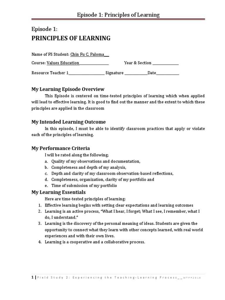 Principles of Learning Overview | PDF | Learning | Teachers