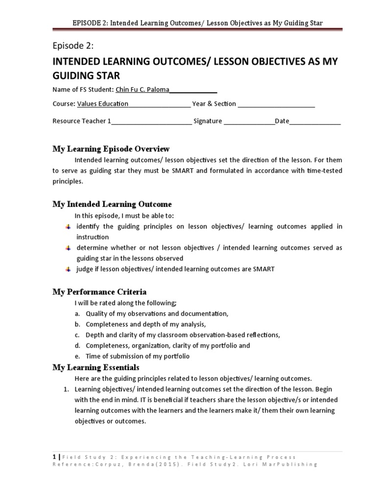 Episode 2 FS 2 Intended Learning Outcomes Lesson Objectives As My ...