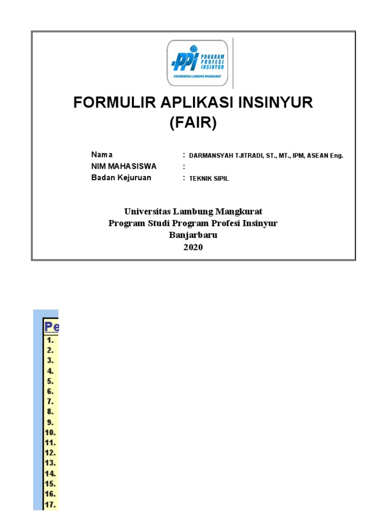 Contoh Pengisian FAIR PPI 2020 | PDF