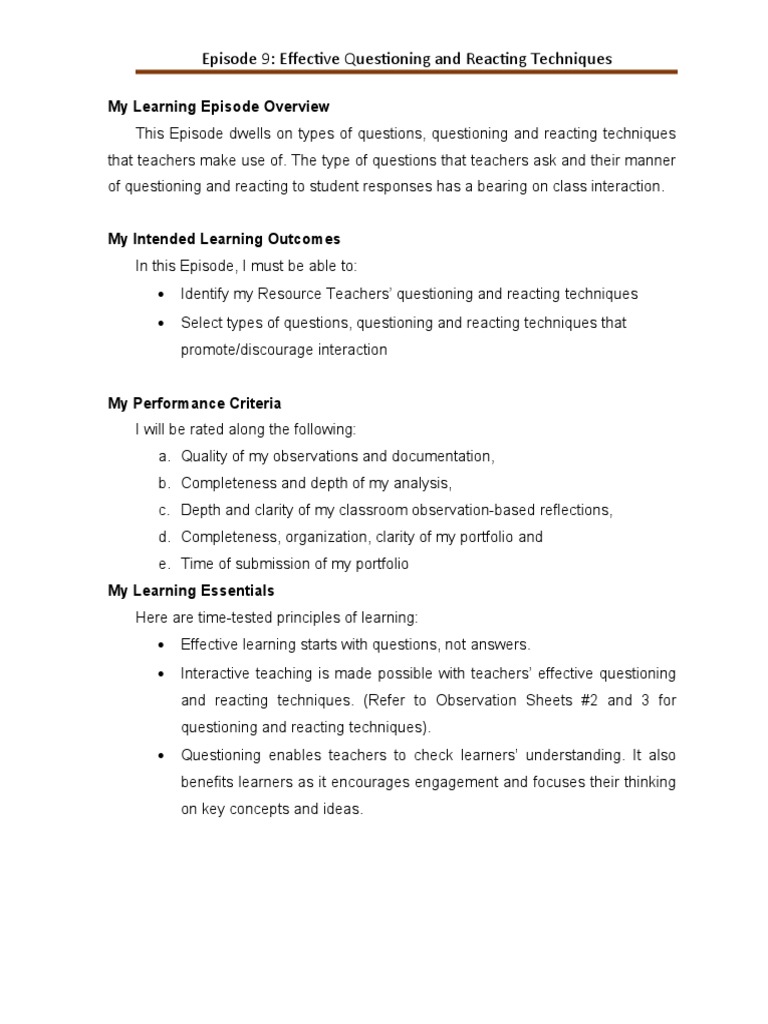 Questioning Techniques For Teachers