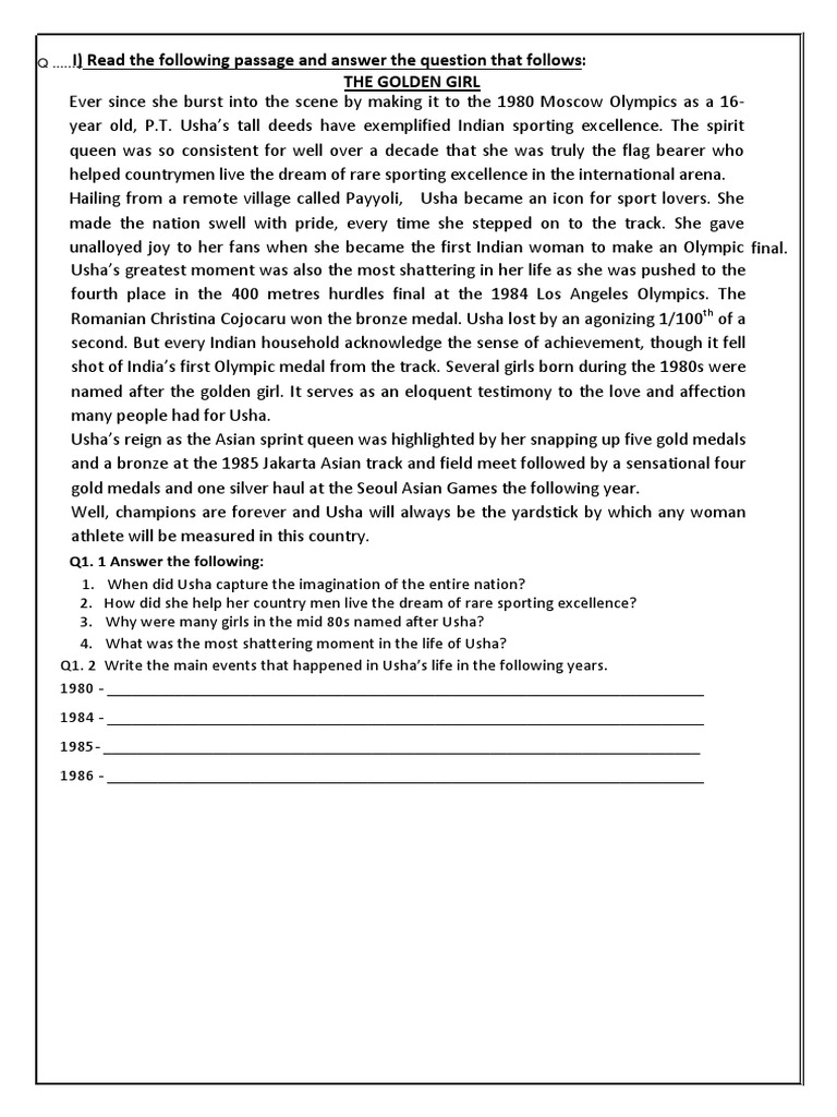 I) Read The Following Passage and Answer The Question That Follows: The ...