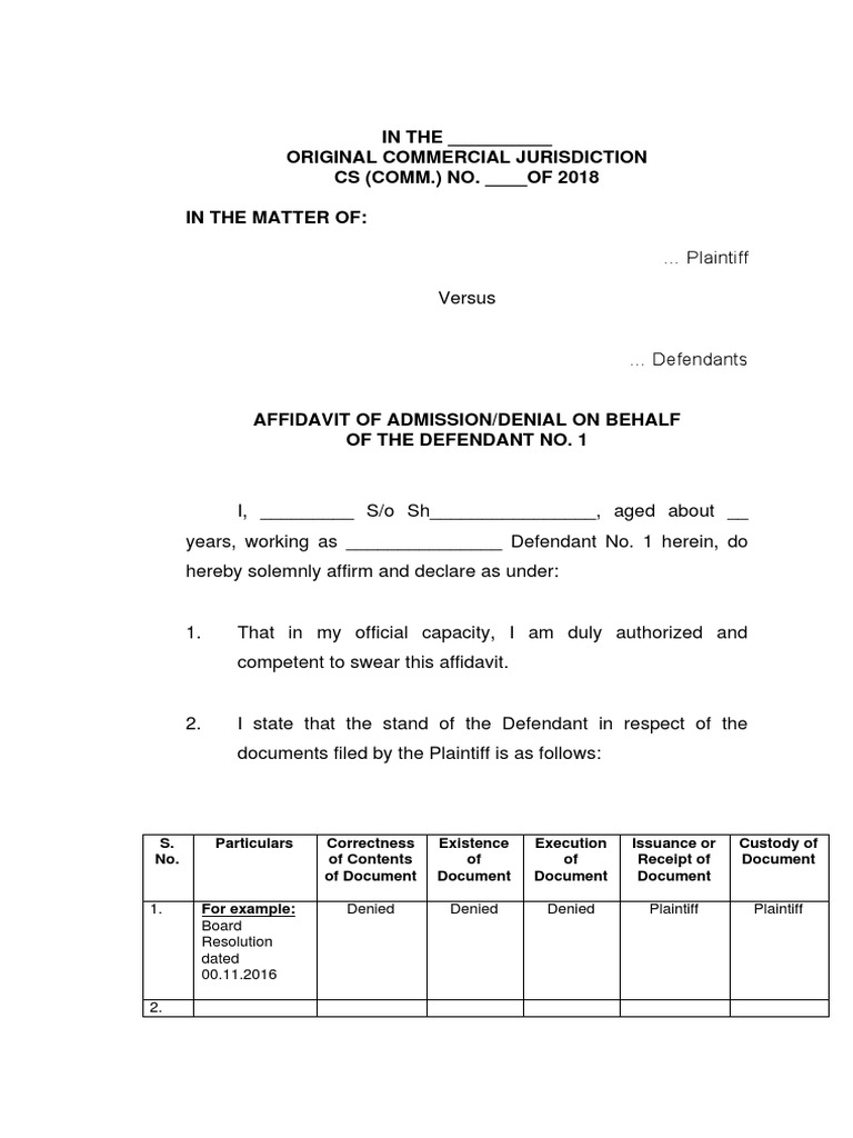 Template - Affidavit For Admission and Denial of Documents | PDF Template - Affidavit For Admission and Denial of Documents | PDF