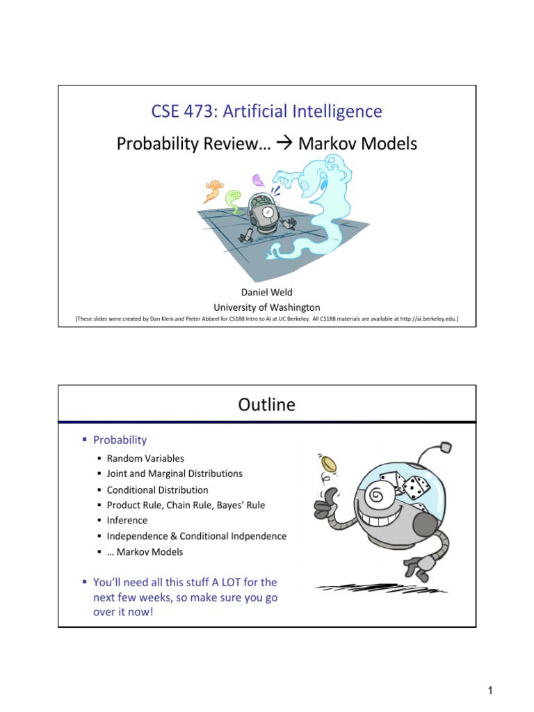 Probability Review À Markov Models: CSE 473: Artificial Intelligence | Download Free PDF ...