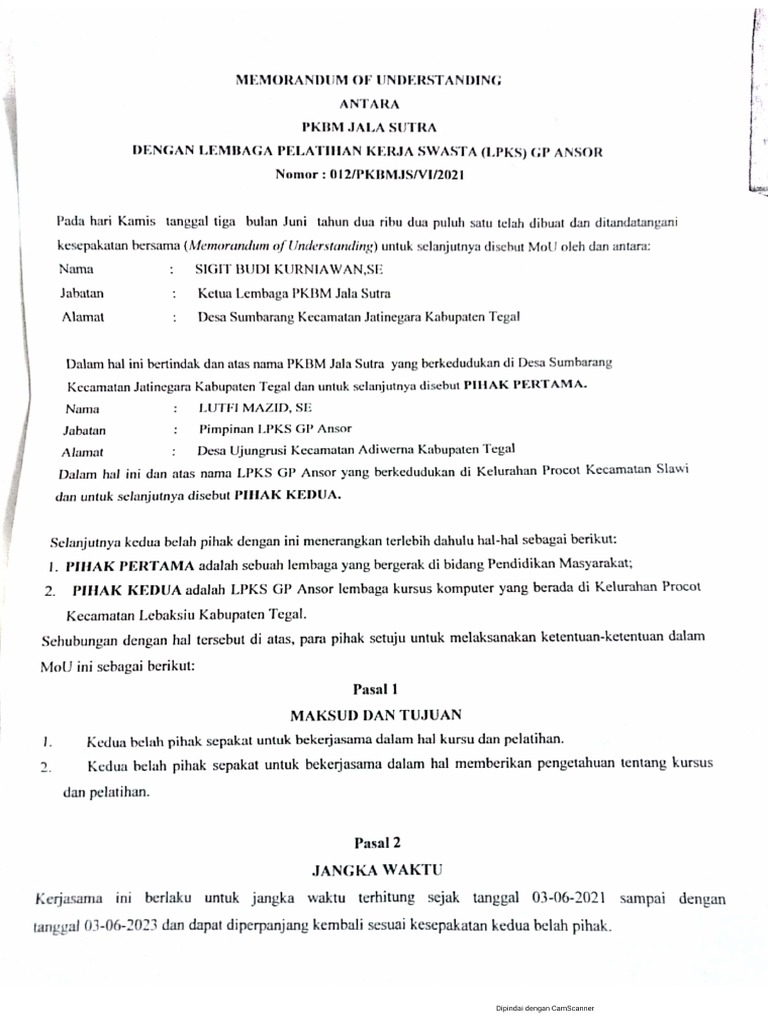 MOU Dengan LPK | PDF