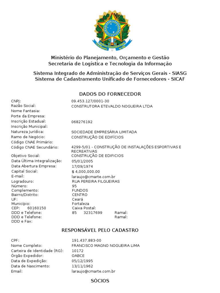 Formulario Sicaf | PDF | Brasil | Business