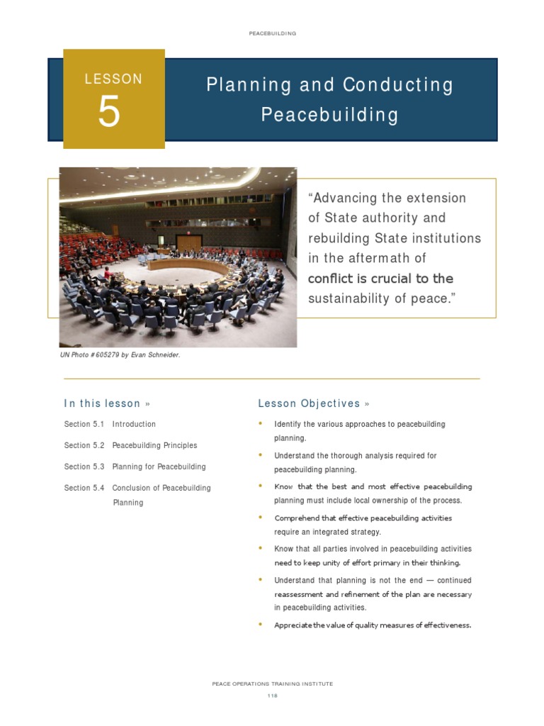 Lesson 5 - Planning and Conducting Peacebuilding | PDF | Peacebuilding ...