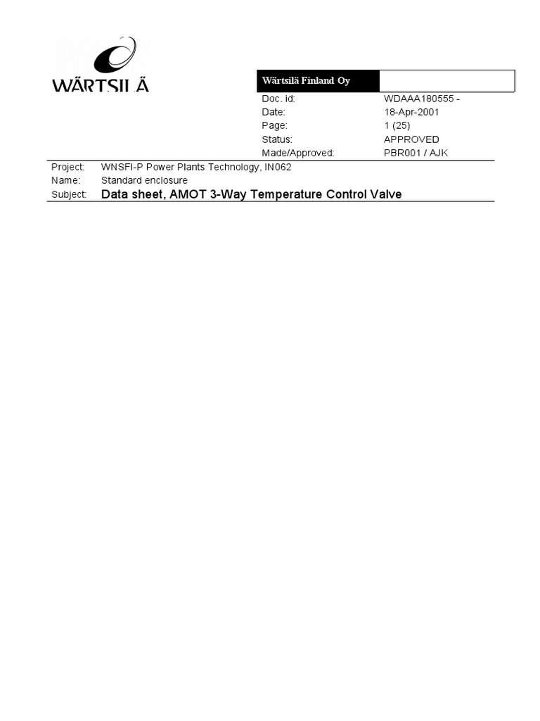 Data Sheet, AMOT 3-Way Temperature Control Valve | PDF | Science ...