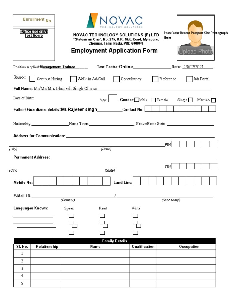 HR TM Employment Application Form | PDF | Labour | Employment