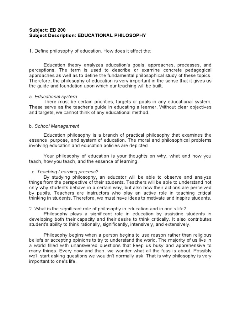 Understanding Educational Philosophy: Defining Key Concepts and ...