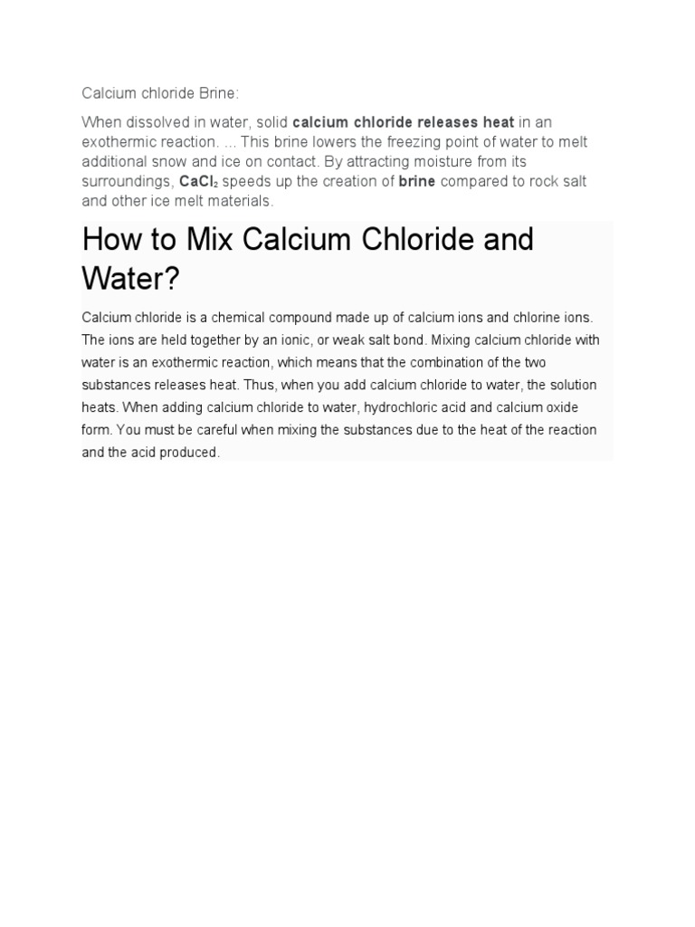 Calcium Chloride Brine, Cacl2 | PDF