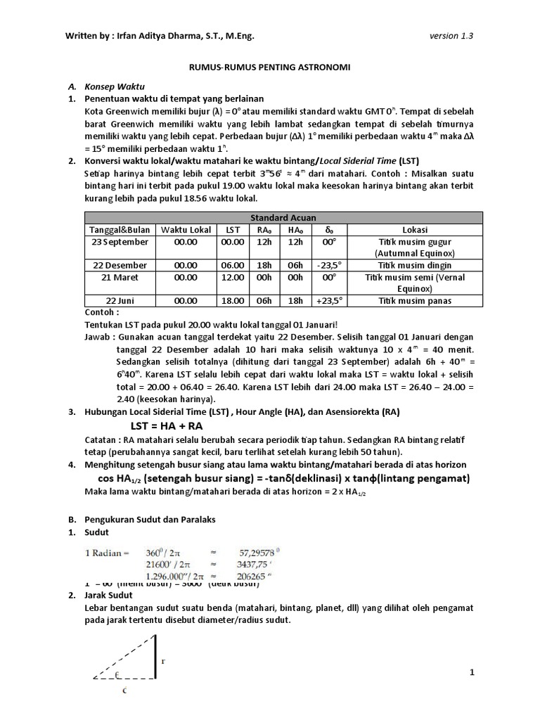Rumus-Rumus Penting Astronomi | PDF