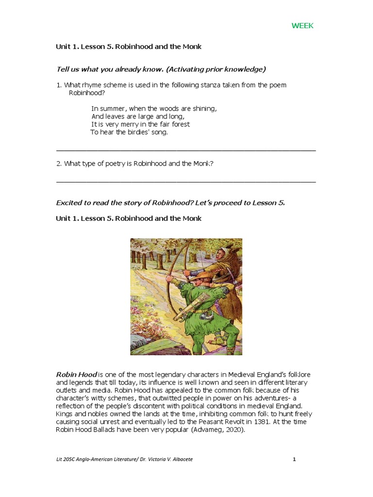 Robin Hood and the Monk: Summary and Analysis of an Early Ballad | PDF ...