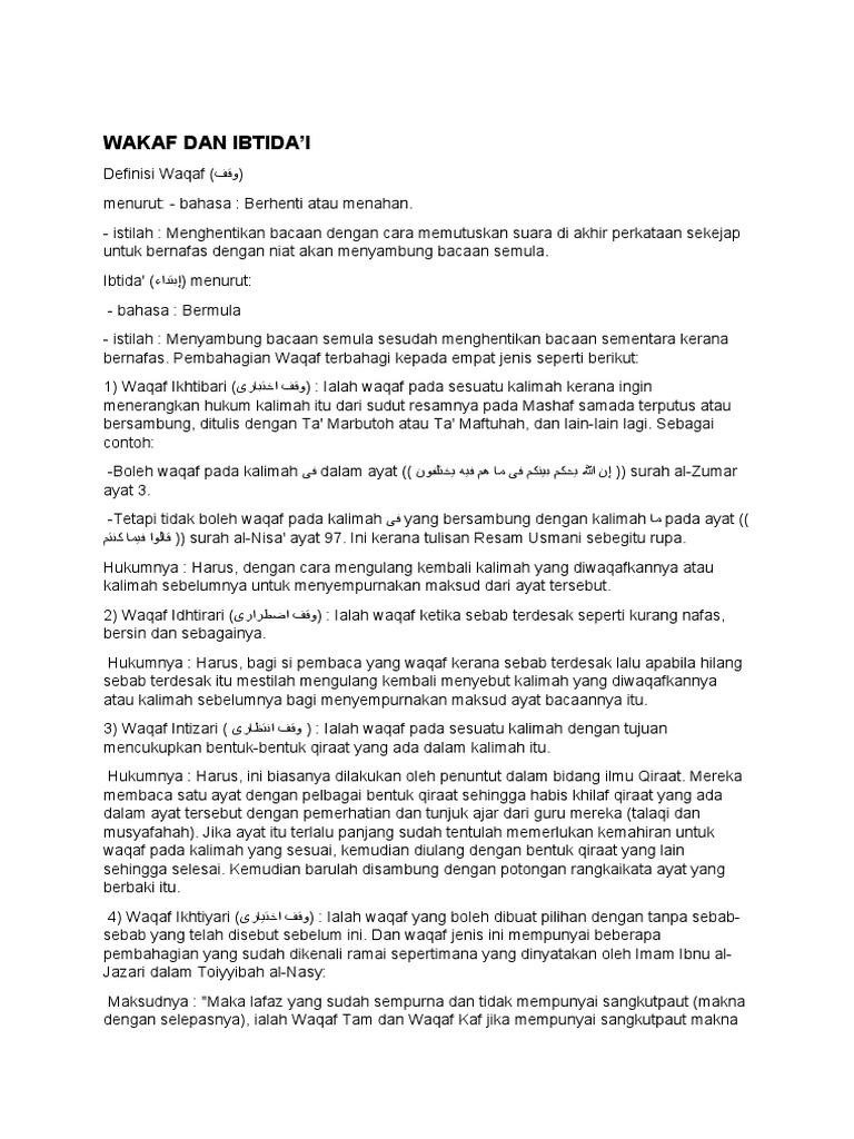 Wakaf Dan Ibtida | PDF