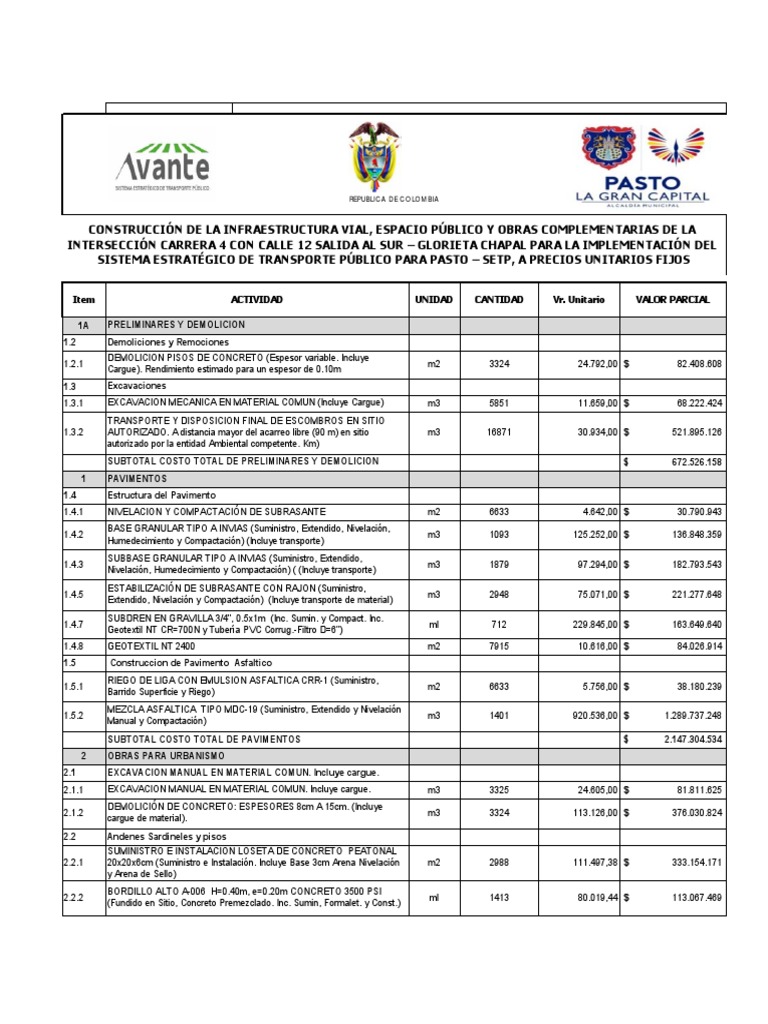 Presupuesto y Apus Obra Glorieta Chapal | PDF | Ingeniero civil | Materiales