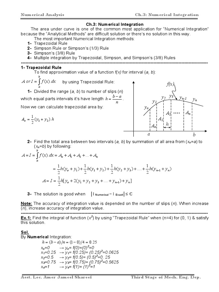 DX X F I or A: Numerical Analysis Ch.3: Numerical Integration | PDF | Integral | Area