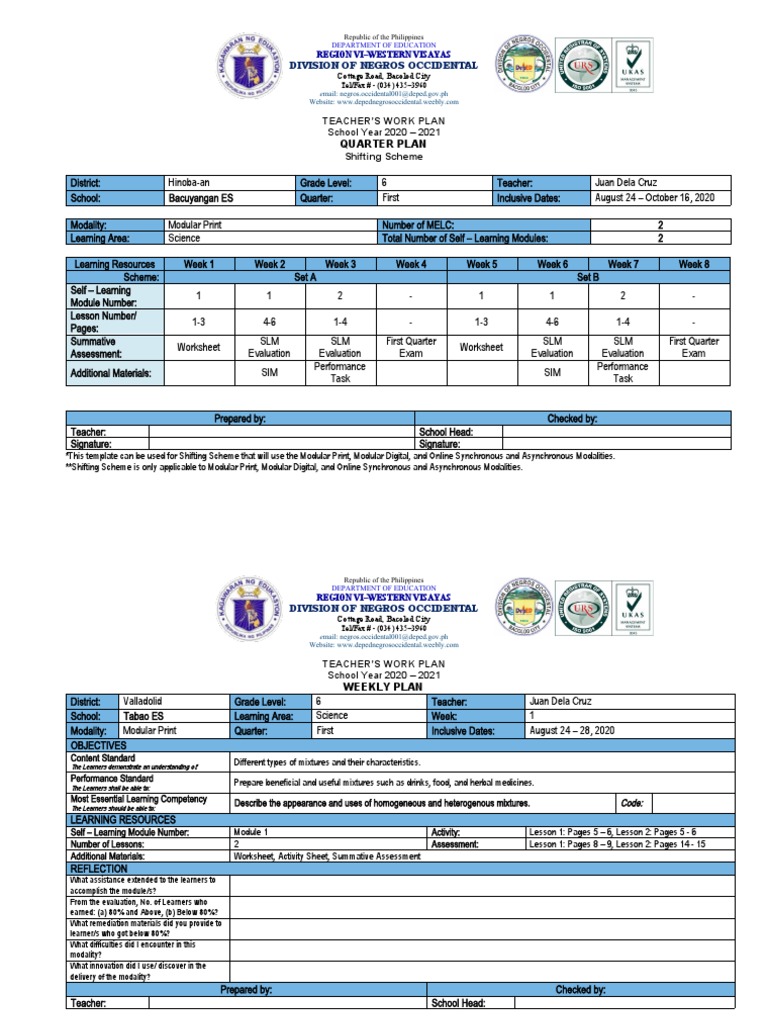 Teachers Workplan Shifting-Scheme | PDF | Behavior Modification | Teaching