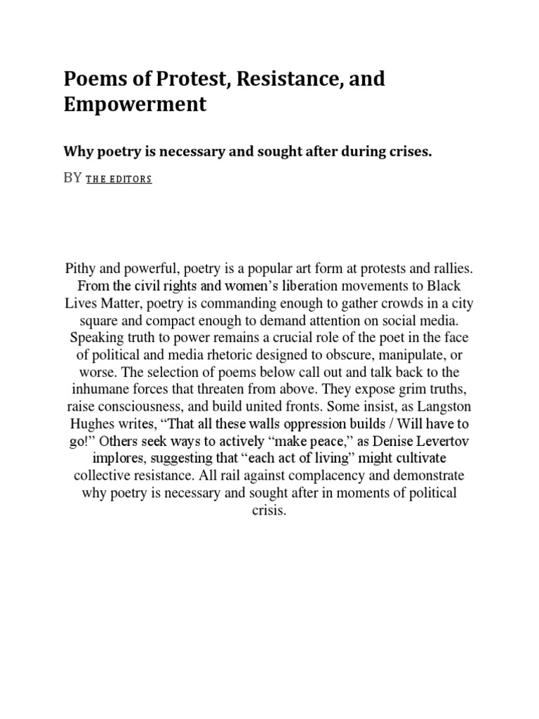 Poems of Protest, Resistance, and Empowerment: Why Poetry Is Necessary ...