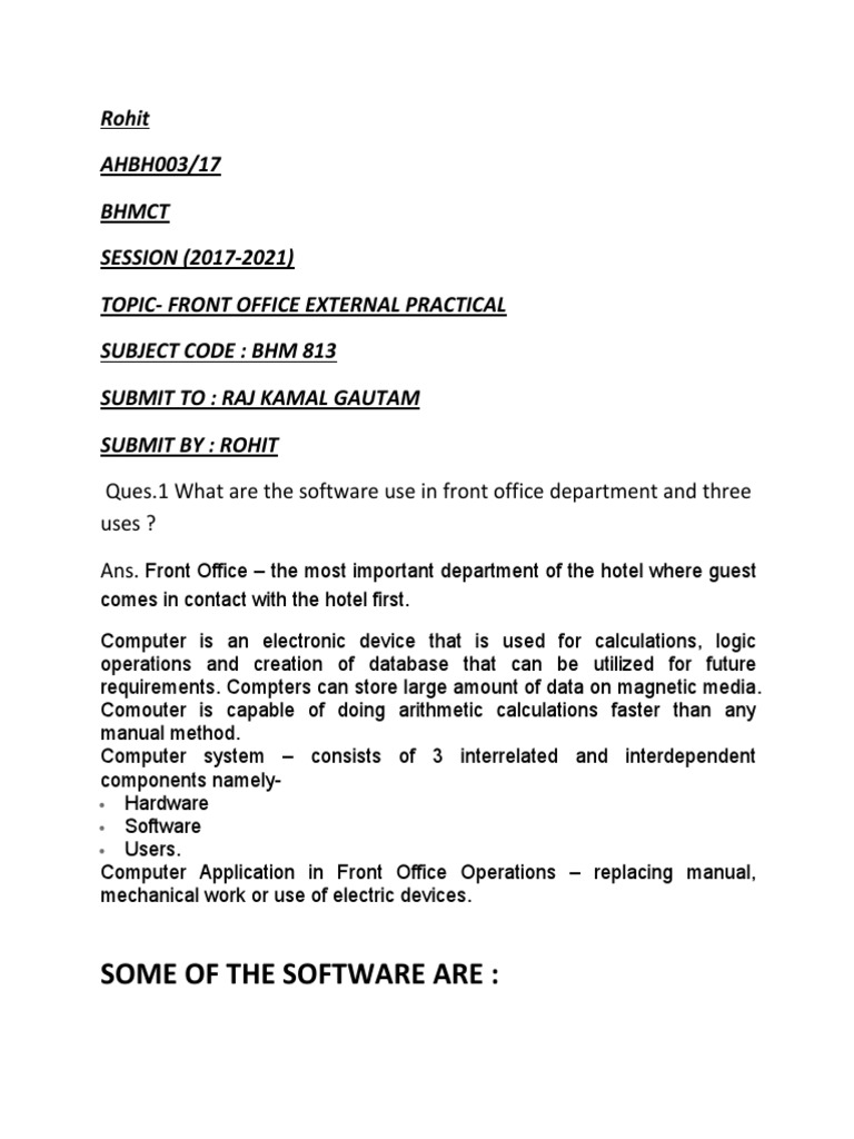 Answer of Hotel Management | PDF | Information Technology | Software