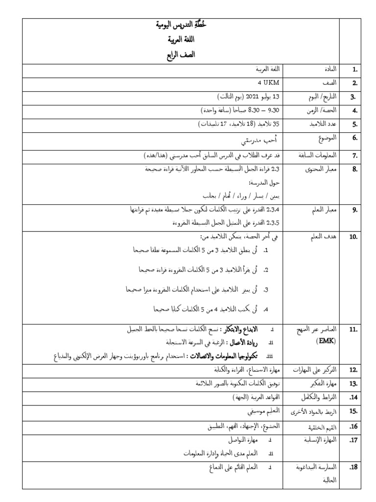 Contoh RPH B.arab | PDF