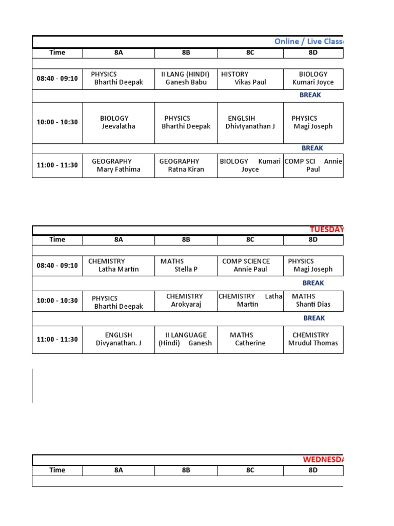Grade VIII Online Classes Time Table 2021 - 2022 | PDF | Natural Sciences | Physical Sciences