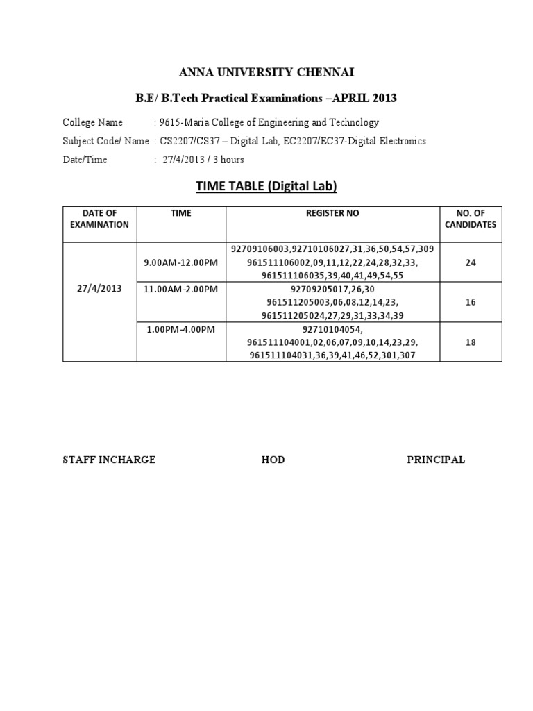 TIME TABLE (Digital Lab) : Anna University Chennai B.E/ B.Tech ...