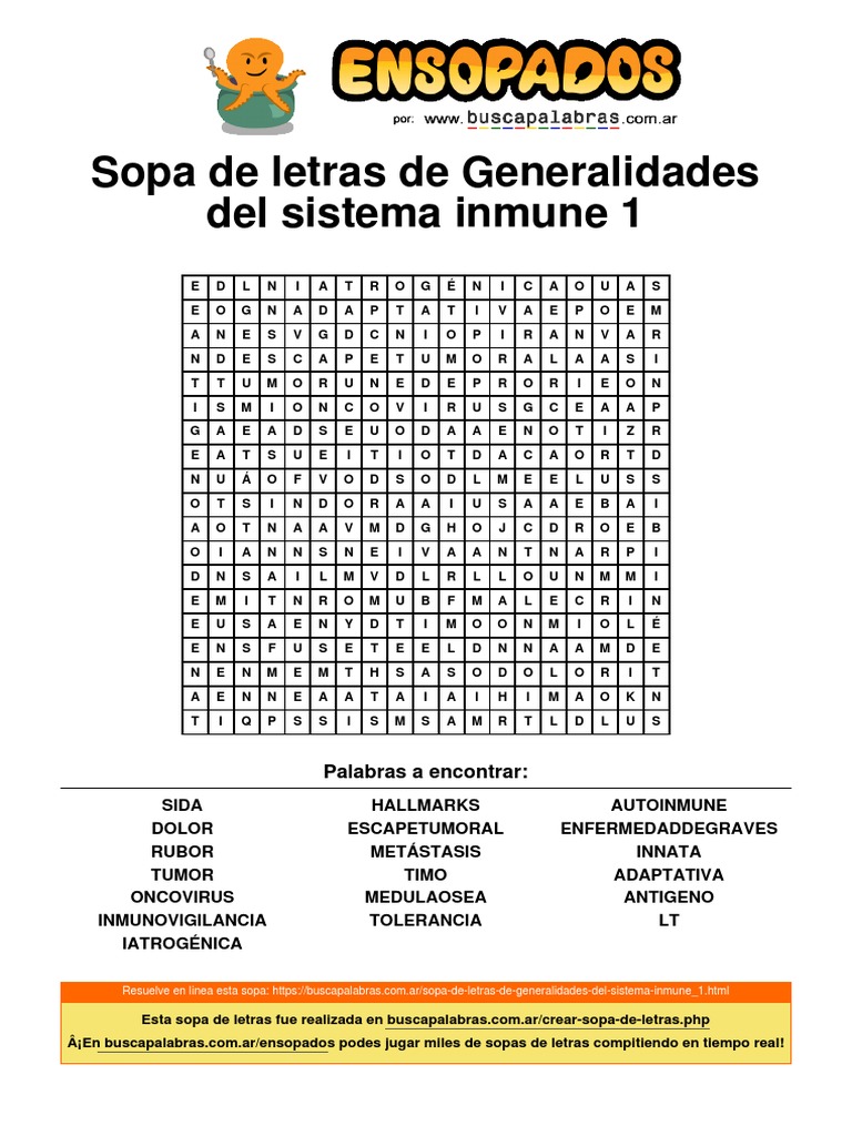 Sopa de Letras de Generalidades Del Sistema Inmune 1 | PDF ...