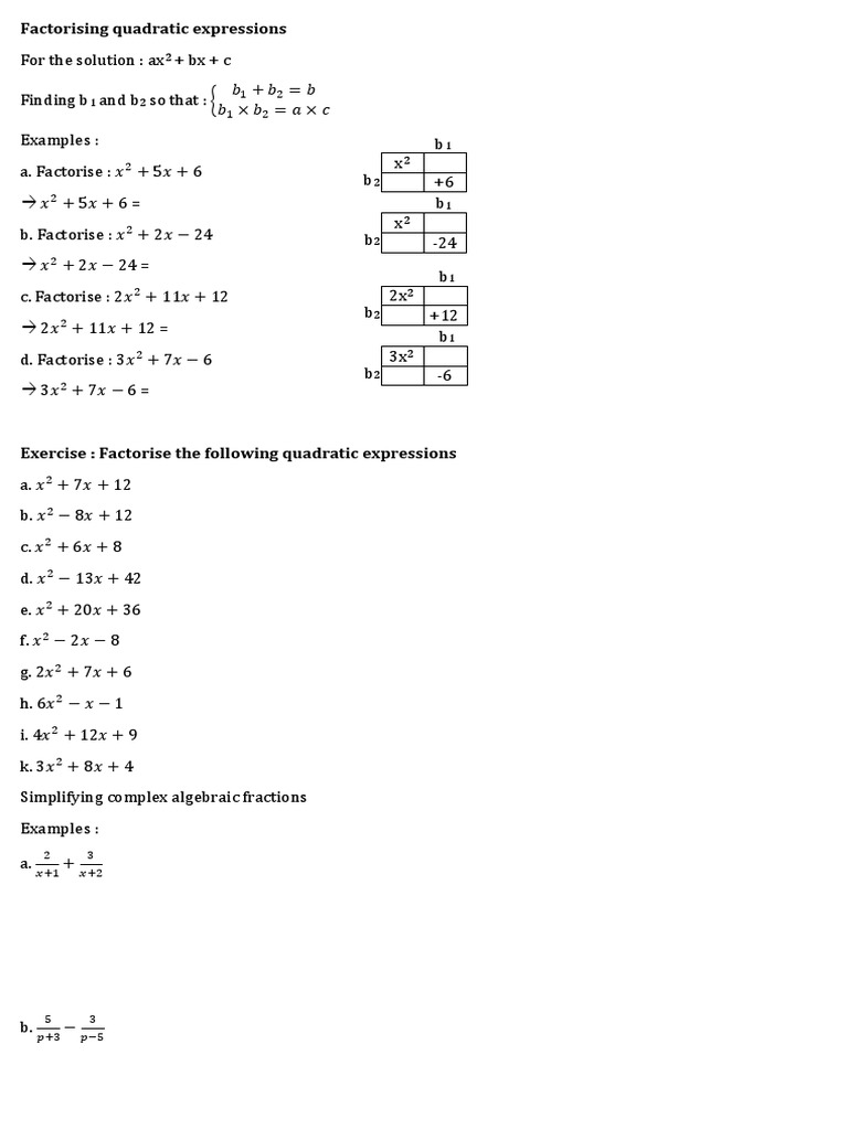 Factorising Quadratic Expressions | PDF