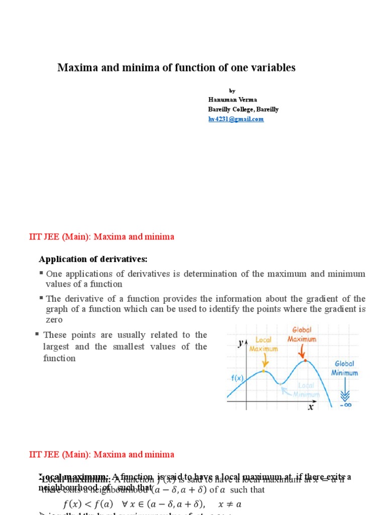 Maxima and Minima of Function of One Variables: IIT JEE (Main ...