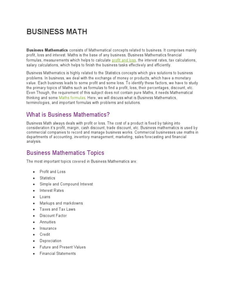 Business Math: What Is Business Mathematics? | Download Free PDF ...
