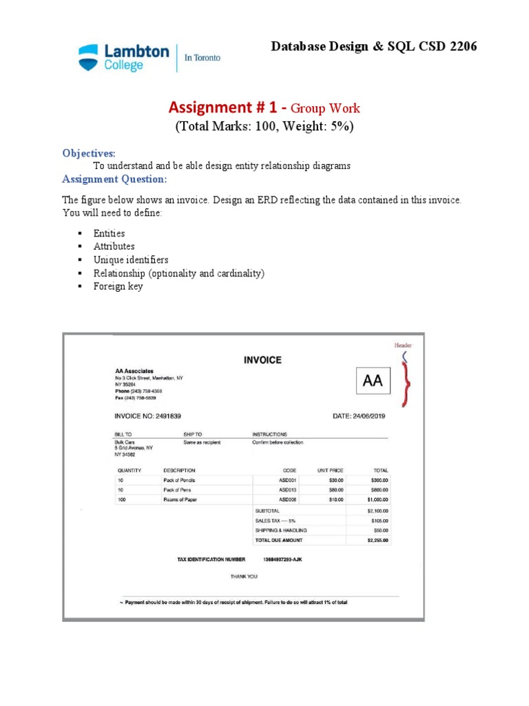 Assignment # 1 - : (Total Marks: 100, Weight: 5%) | PDF | Information Management | Data Model