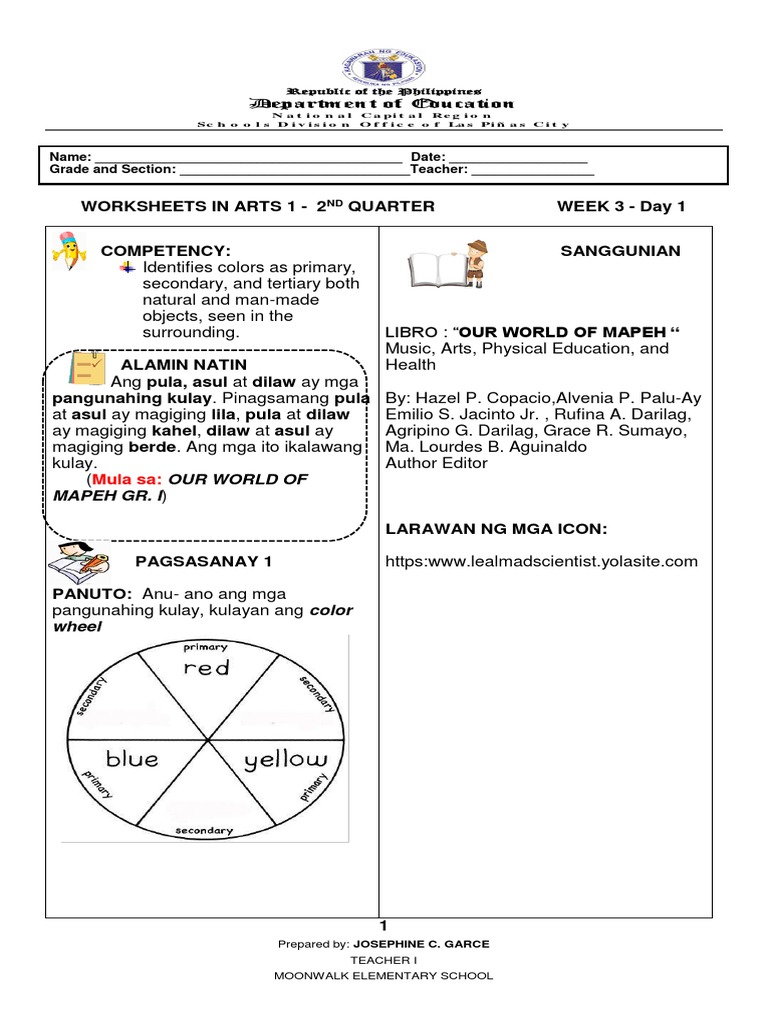 ARTS 1-2nd QTR Worksheets | PDF | Philippines