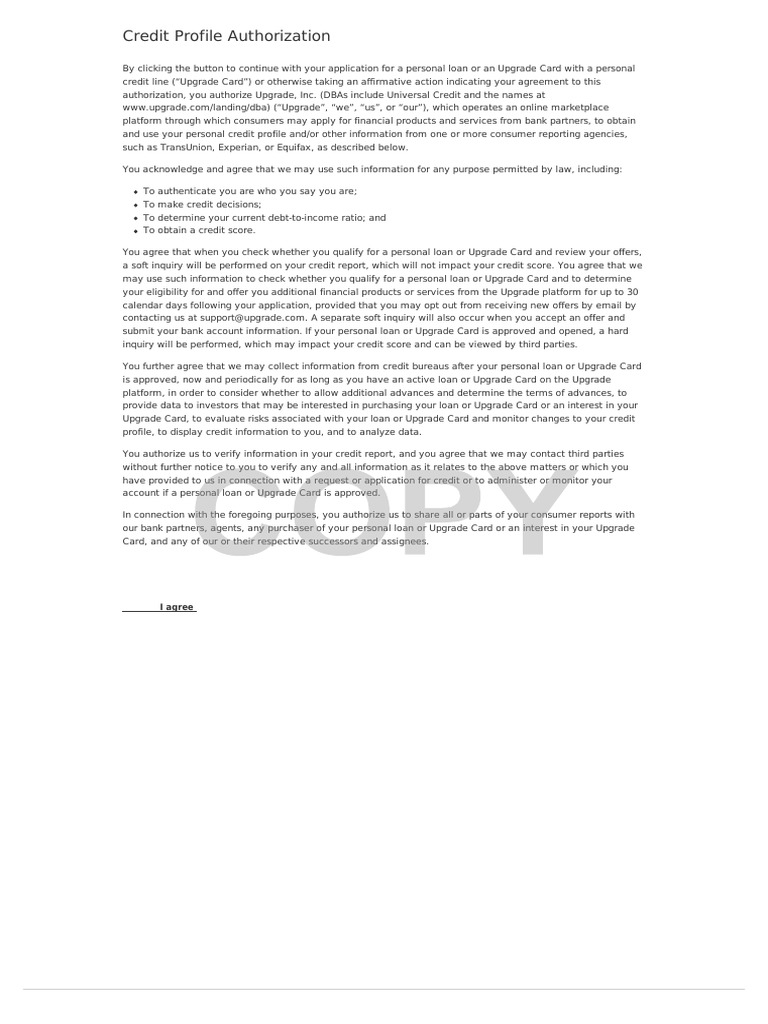 Credit Profile Authorization Agreement | PDF | Credit Score | Credit ...