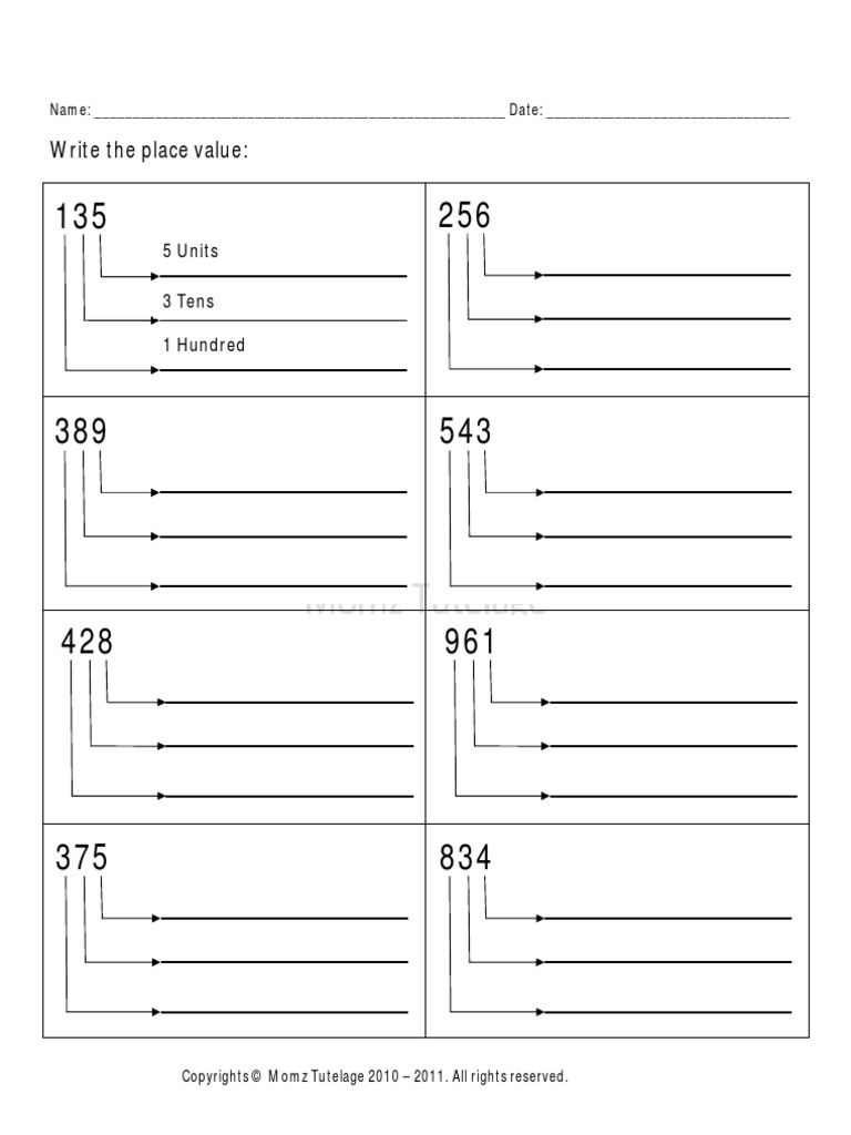 Write The Placevalue-3 Digits | PDF