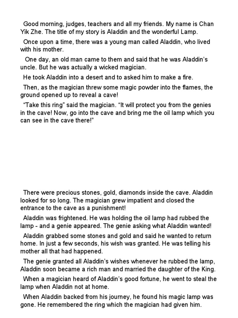 Aladdin and The Wonderful Lamp | PDF