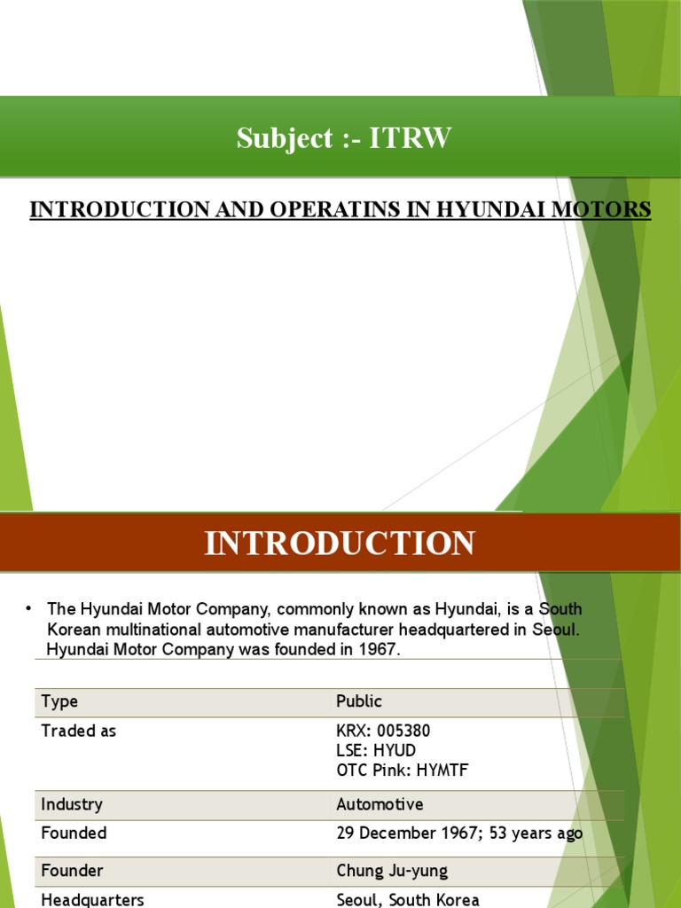 A - 56 Introduction of Hyundai Motors | PDF | Automotive Industry ...