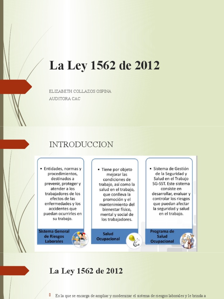 Ley 1562 de 2012: Riesgos Laborales en Colombia | PDF | Economias ...