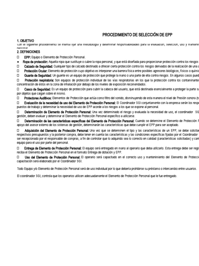 Procedimiento de Selección de EPP | PDF | Business | Science