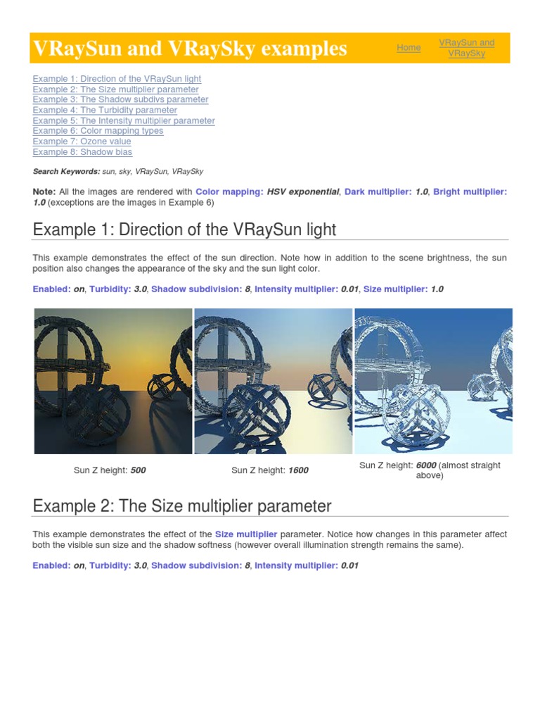 VRaySun and VRaySky Examples | PDF | Shadow | Sky