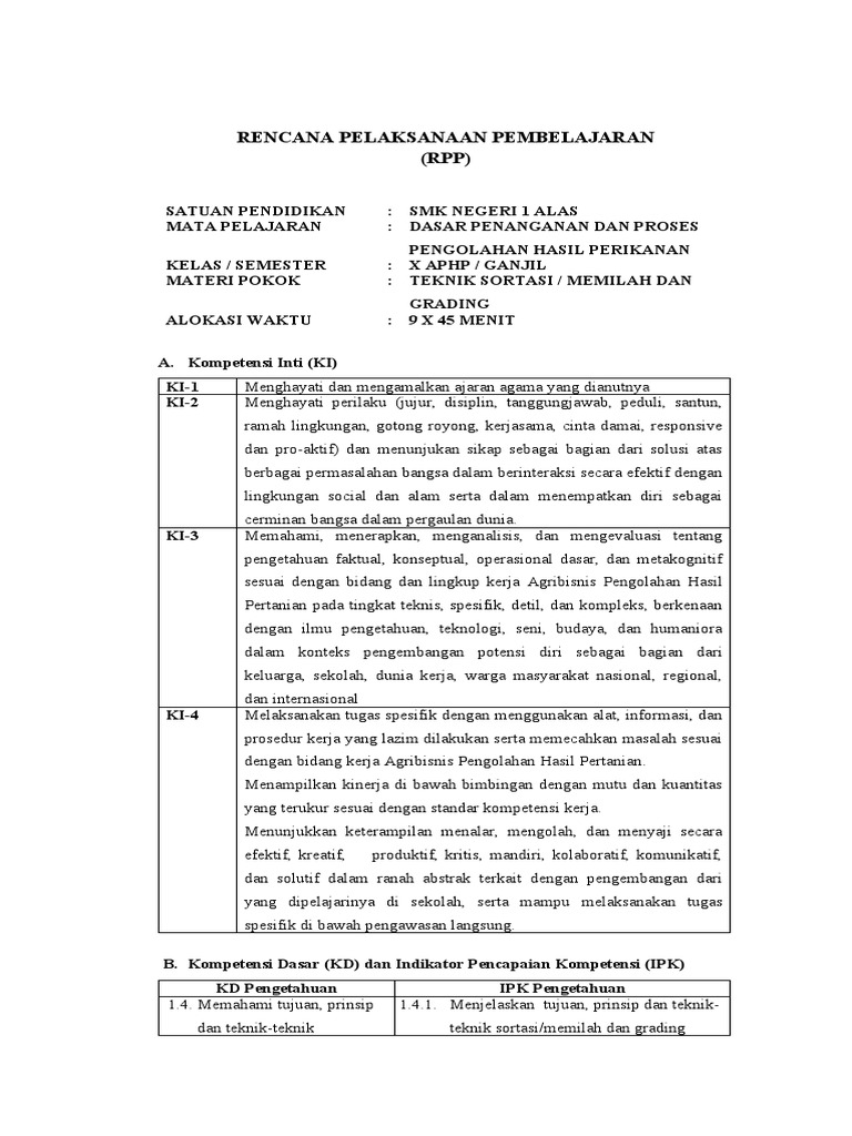 RPP FIX KD 3.4 Dan 4.4 | PDF