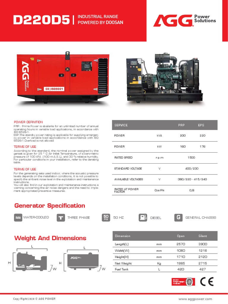 Generator Specification: Industrial Range Powered by Doosan | PDF ...