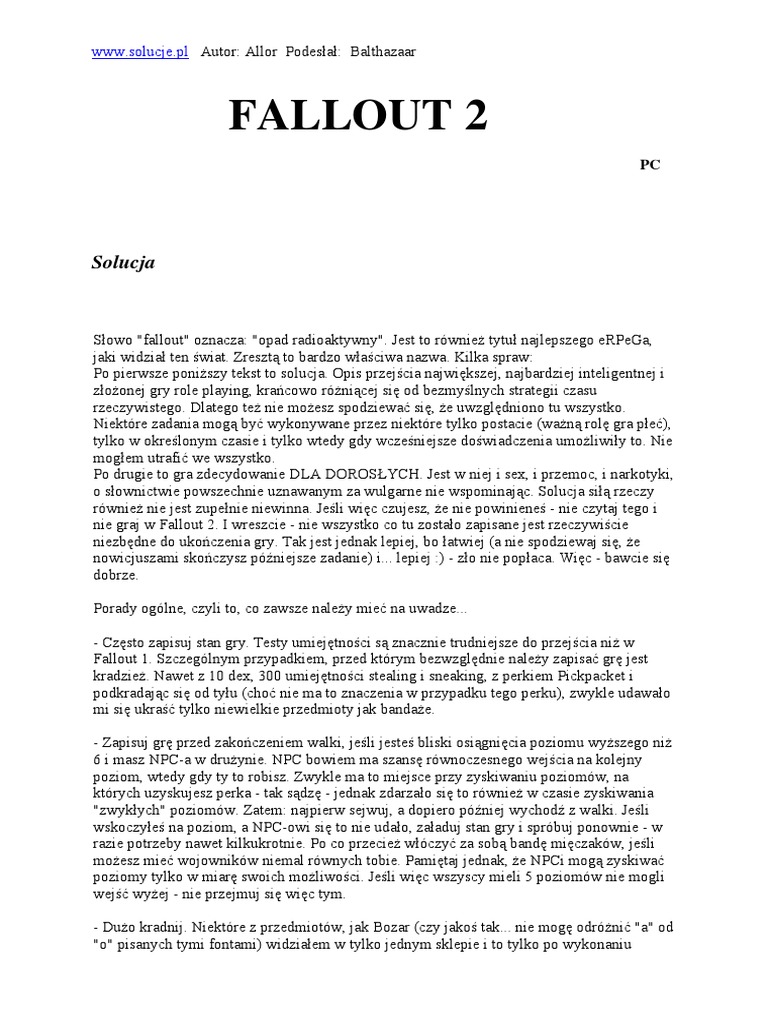 PC Fallout 2 - Solucja | PDF