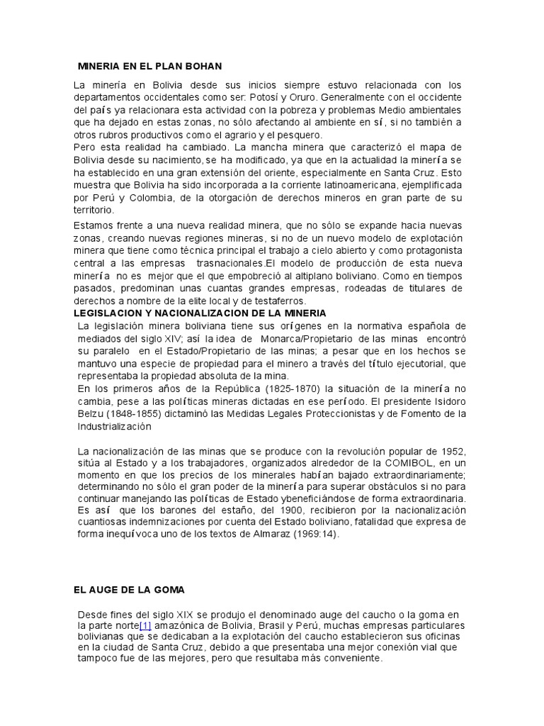 Mineria en El Plan Bohan | PDF | Petróleo | Bolivia