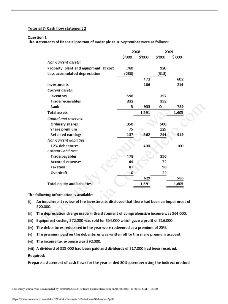Tutorial 7 Cash Flow Statement 2 | PDF | Dividend | Expense