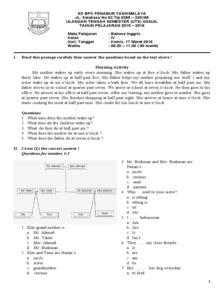 Soal UTS B.Inggris Kelas 4 Semester Ganjil Fix - Docx - Lubi | PDF | Foods | Cooking